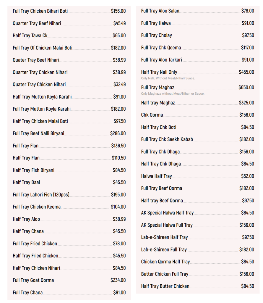 Ashar’s Kitchen MENU (Updated November 2023)